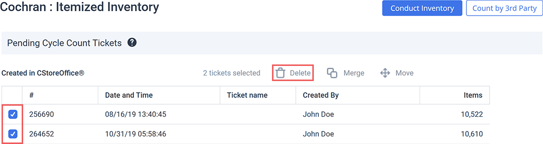 Managing Cycle Counts Tickets
