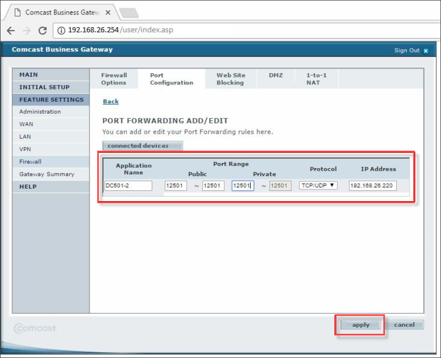 Setting up Port Forwarding