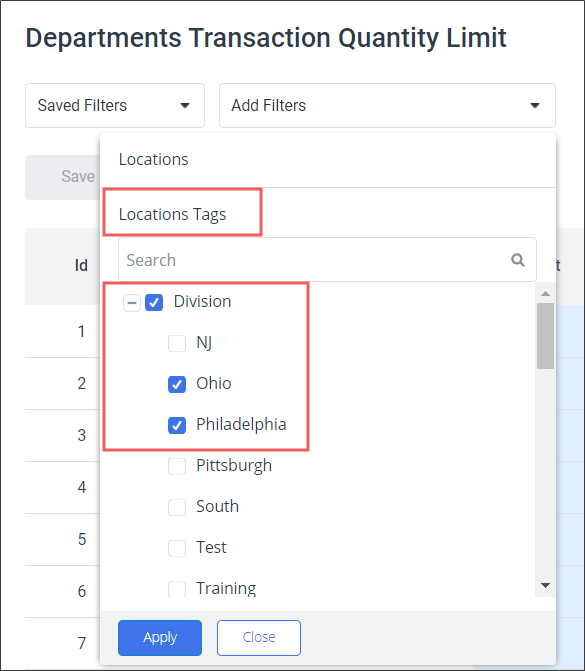 Departments Transaction Quantity Limit