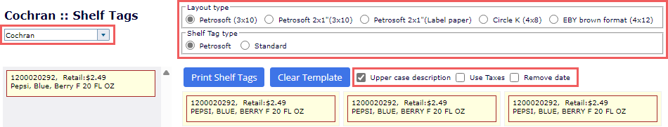 Adjusting Printing Settings on the Shelf Tags Form