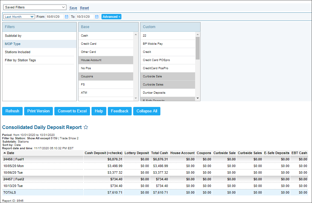 Consolidated Daily Deposit Report