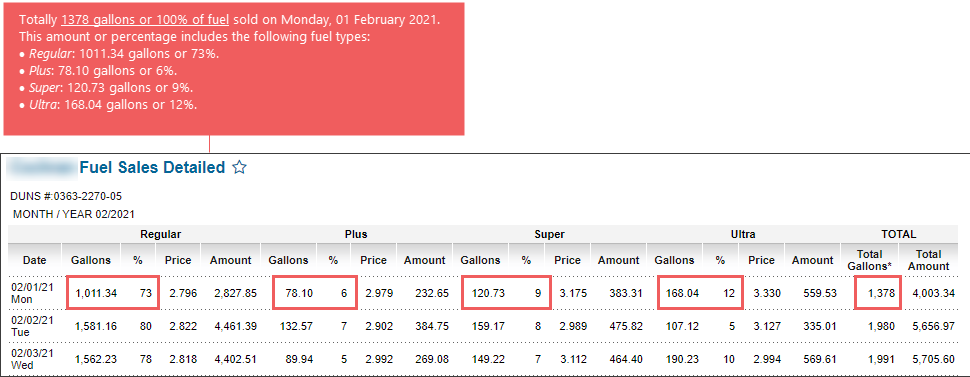 Fuel Sales Detailed Report
