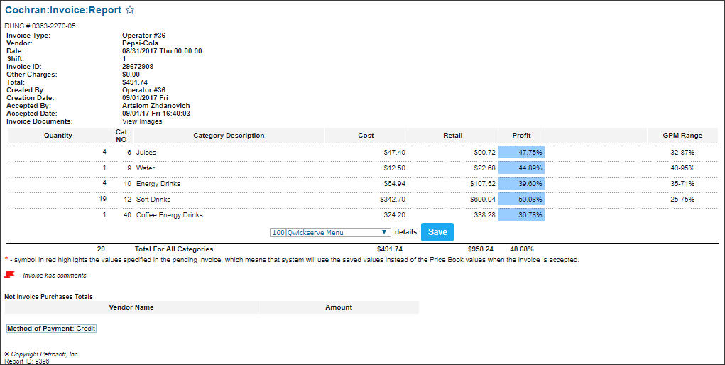 Invoice History Report