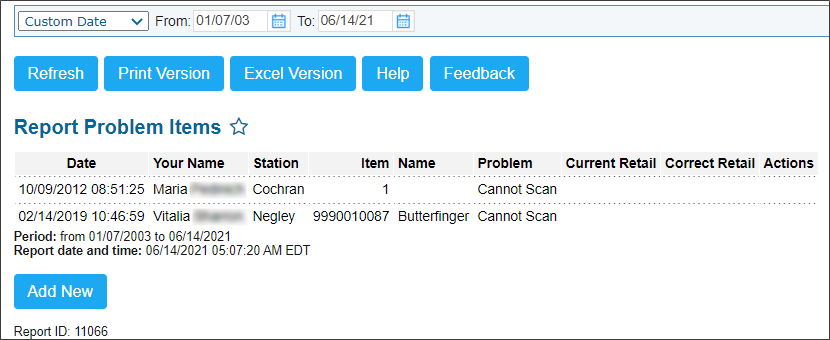 Report Problem Items