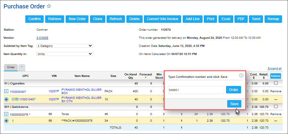 Generating Merchandise Order