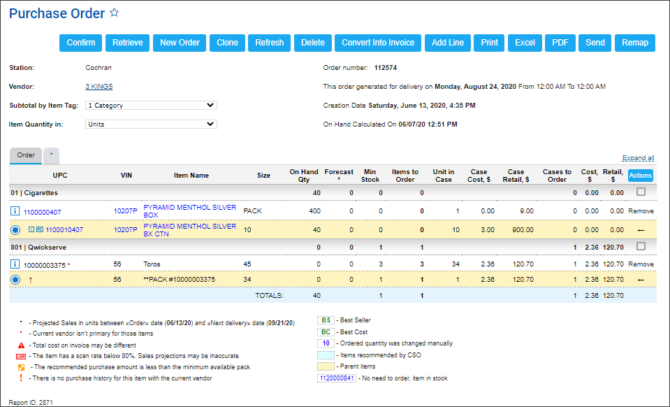 Generating Merchandise Order