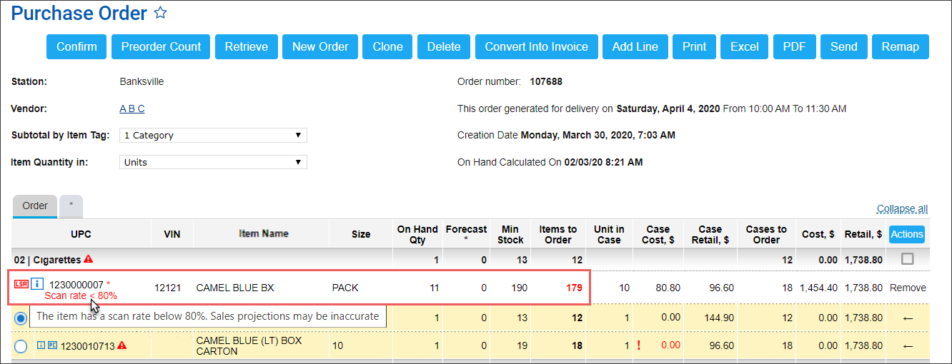 Generating Merchandise Order