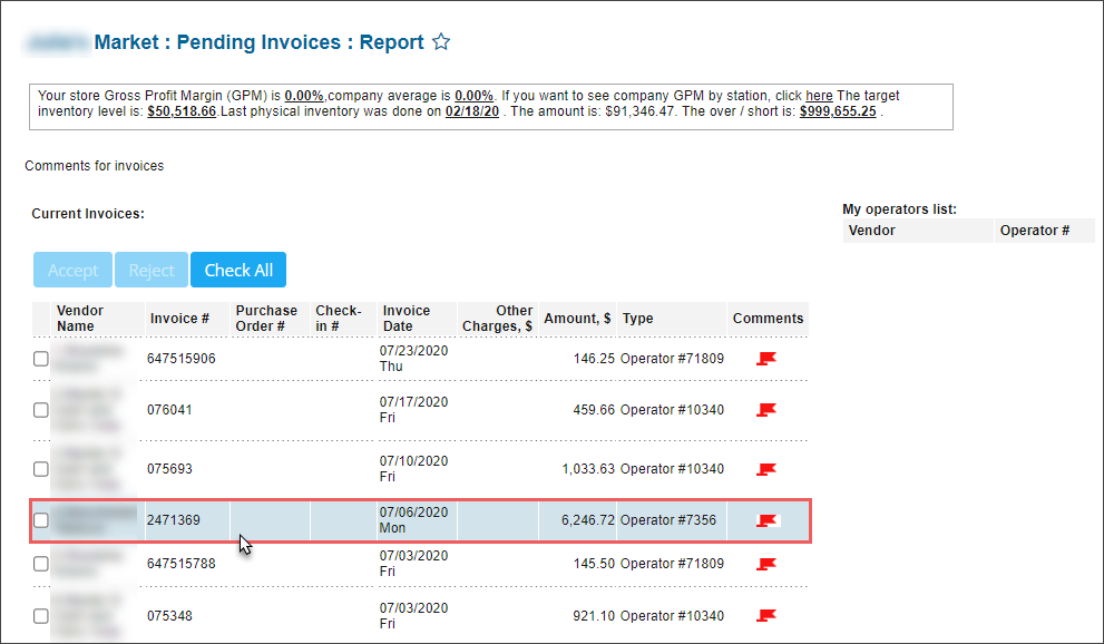 Viewing Pending Invoice Documents