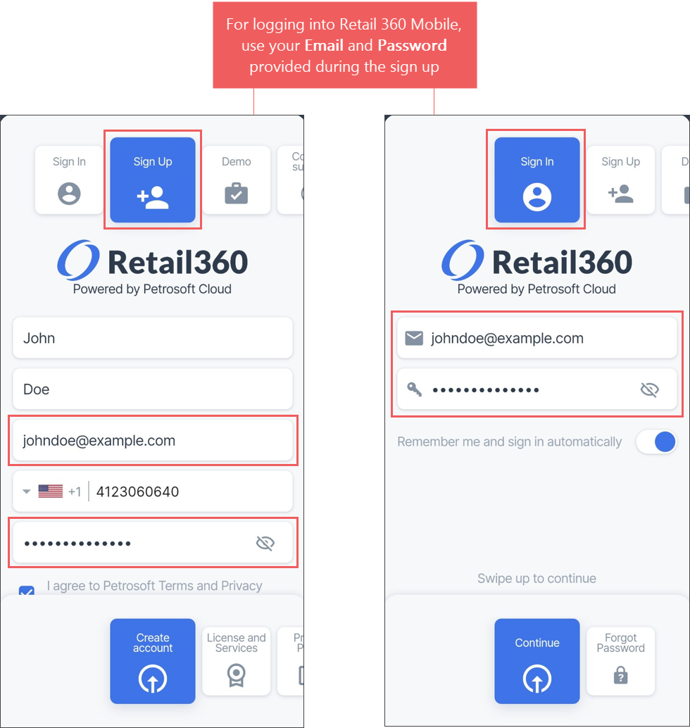 Signing Up for Retail 360 Mobile