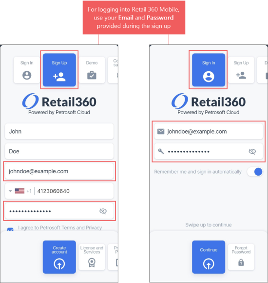 Signing Up for Retail 360 Mobile