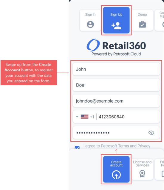Signing Up for Retail 360 Mobile