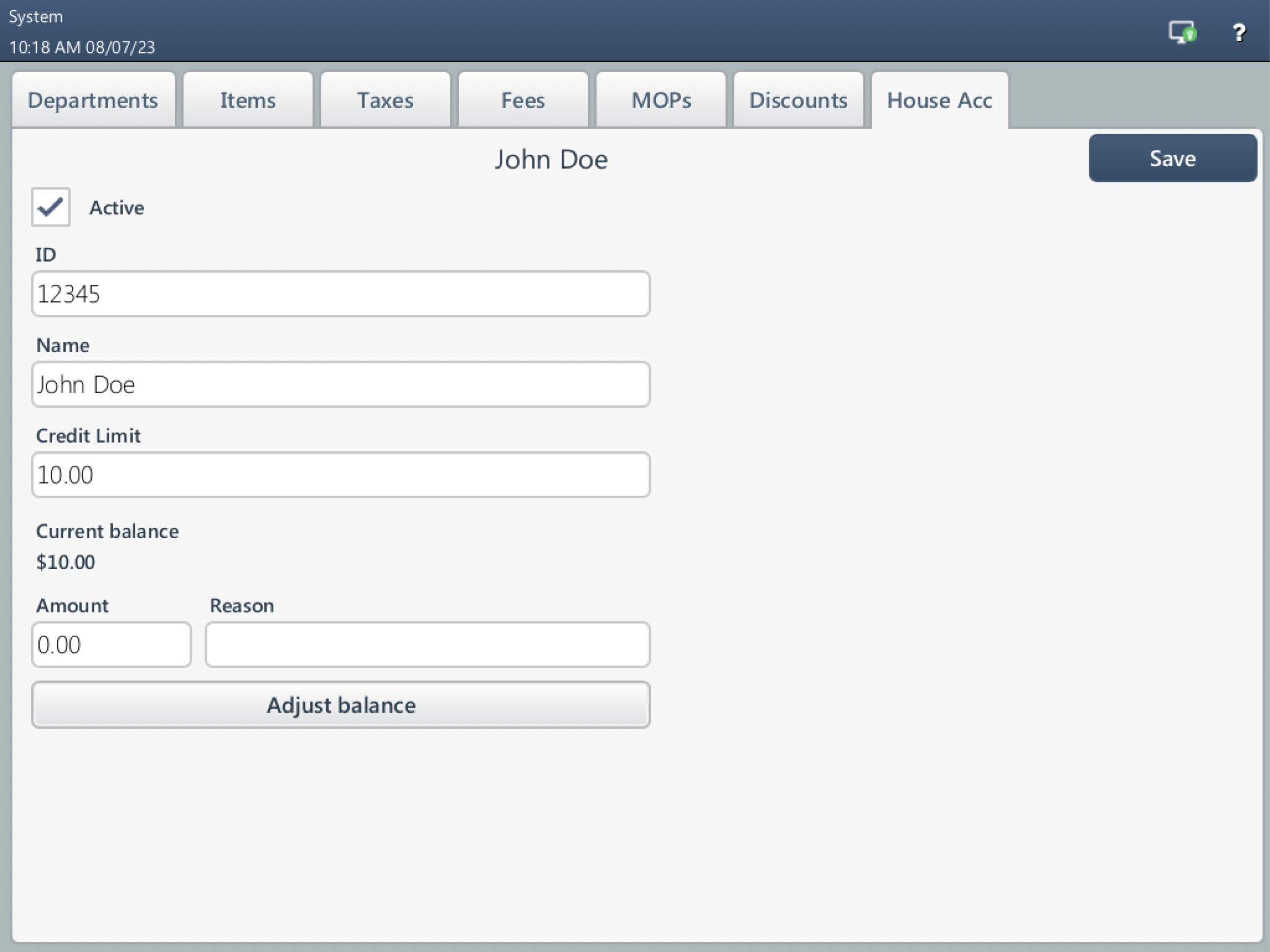 Adjust House Account Balance