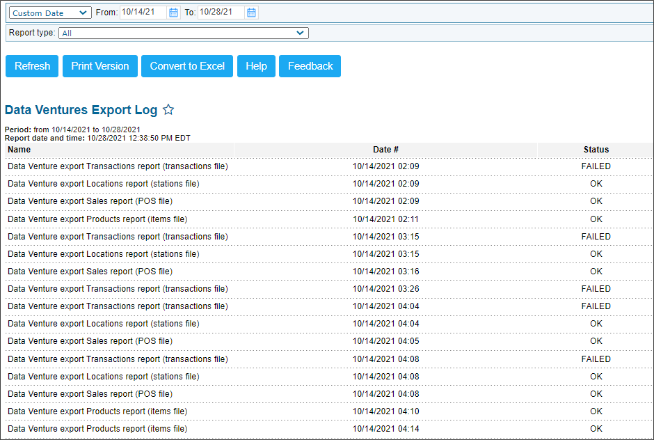 Viewing the Export Log