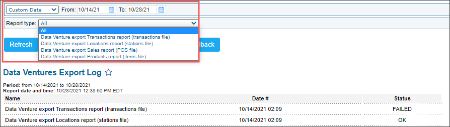 Viewing the Export Log
